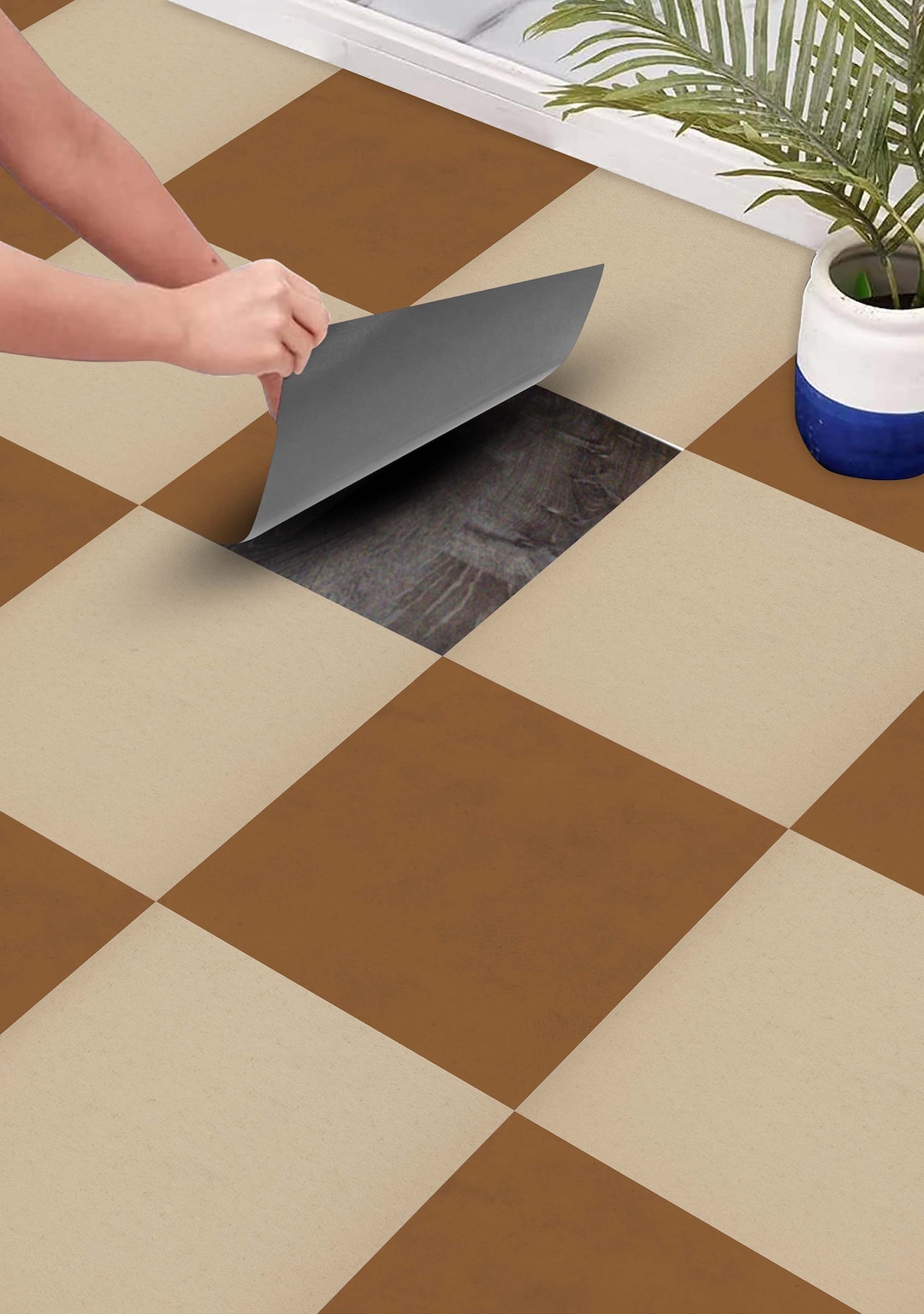Checkered Autumn and Beige Texture Tile Stickers | Peel and Stick ...