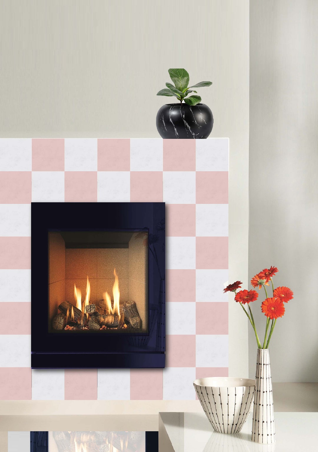 Pearl Pink & Light White Checkered Texture Tile Stickers Kitchen ...