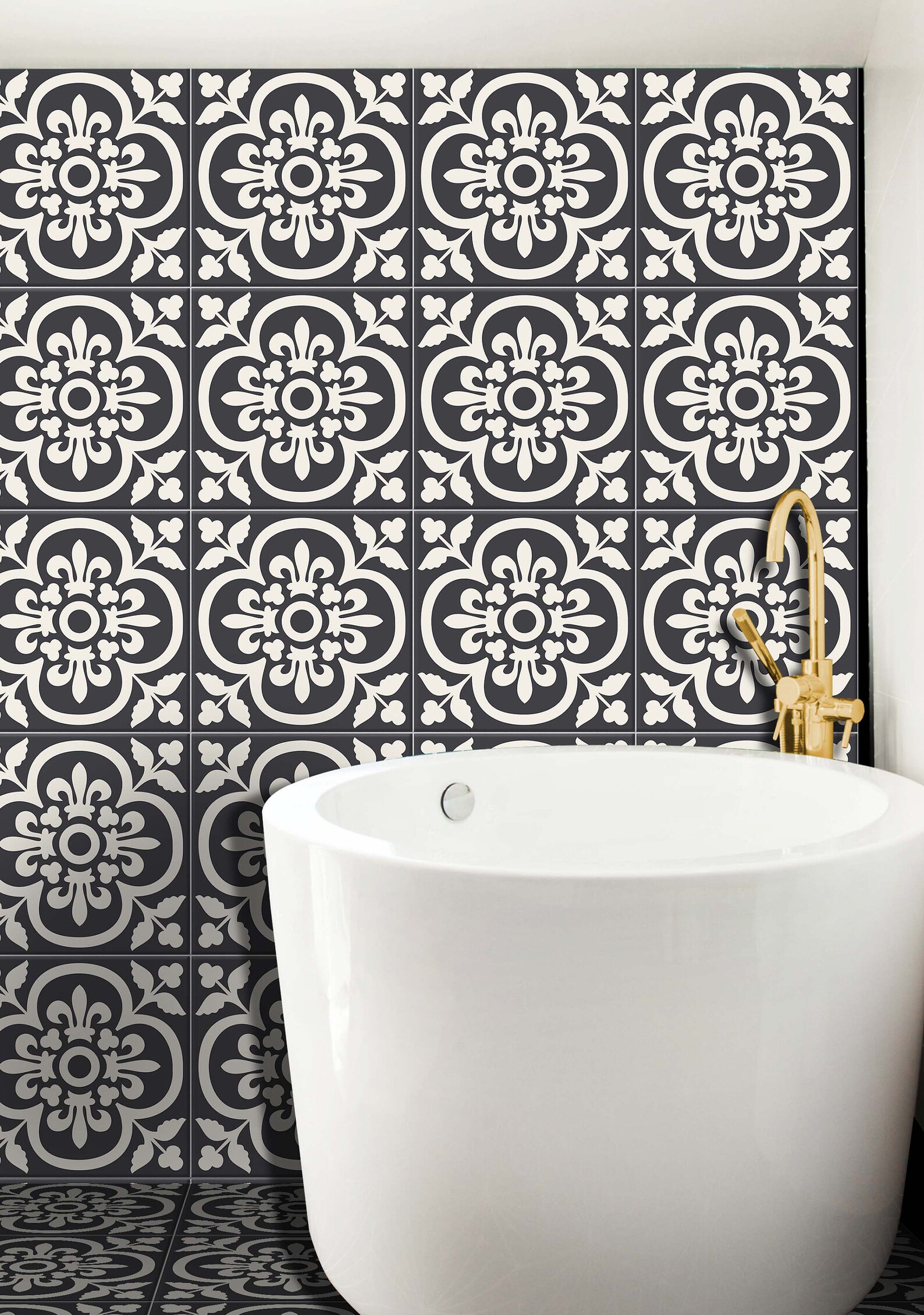 Elegant Damask Floral Floor Tile Stickers Peel and Stick Tile Decals ...