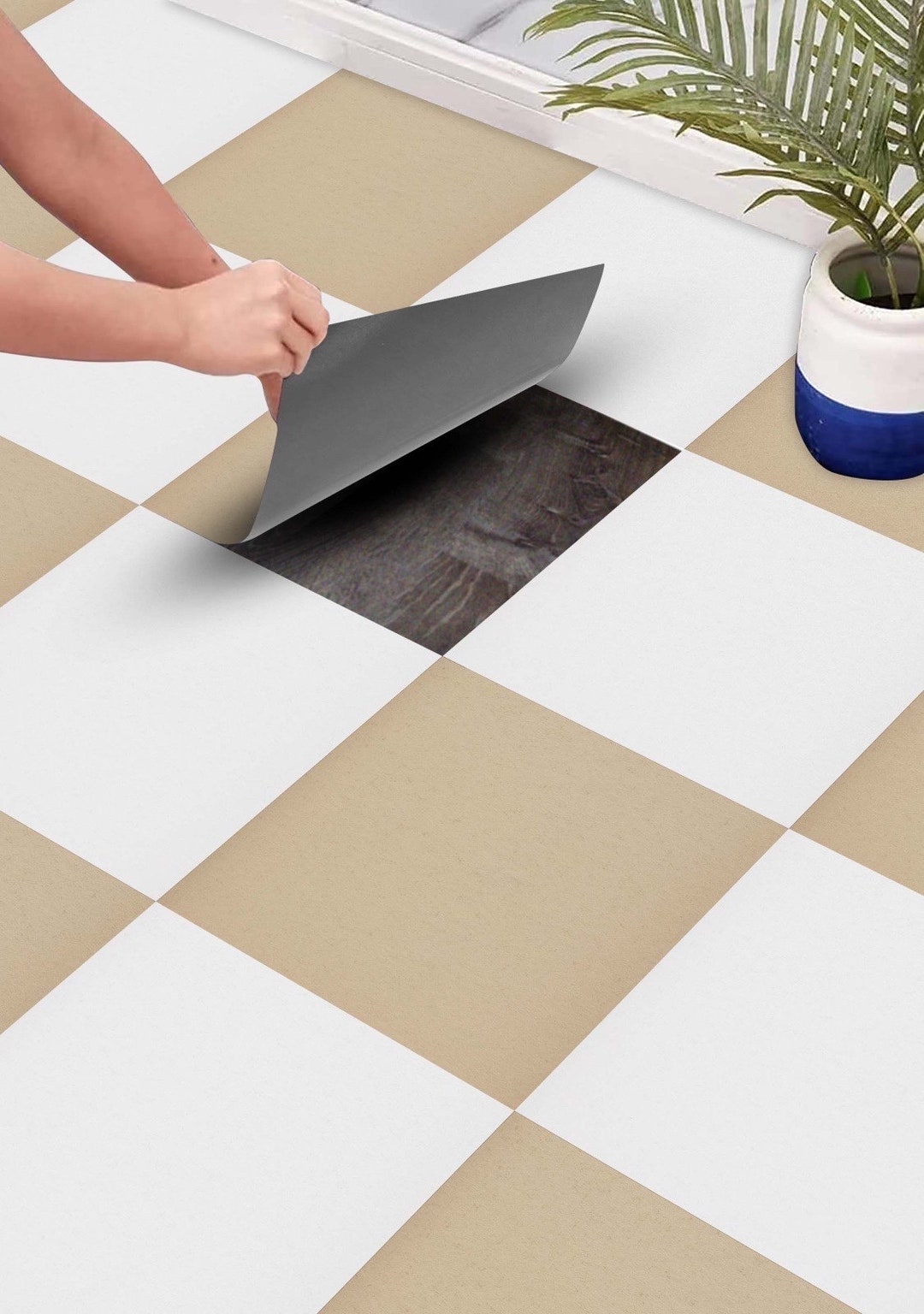 Peel and Stick Beige and Off-white Texture Tile Stickers | Bathroom ...