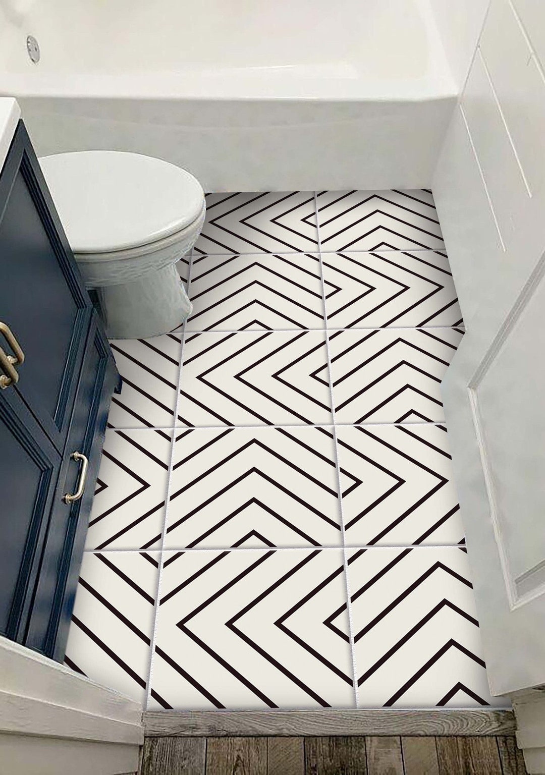 Warm White and Black Seamless Floor Tile Stickers | Peel and Stick Tile ...