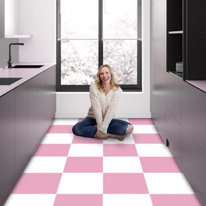Candy Pink & Light White Checkered Tile Stickers | Kitchen Bathroom ...