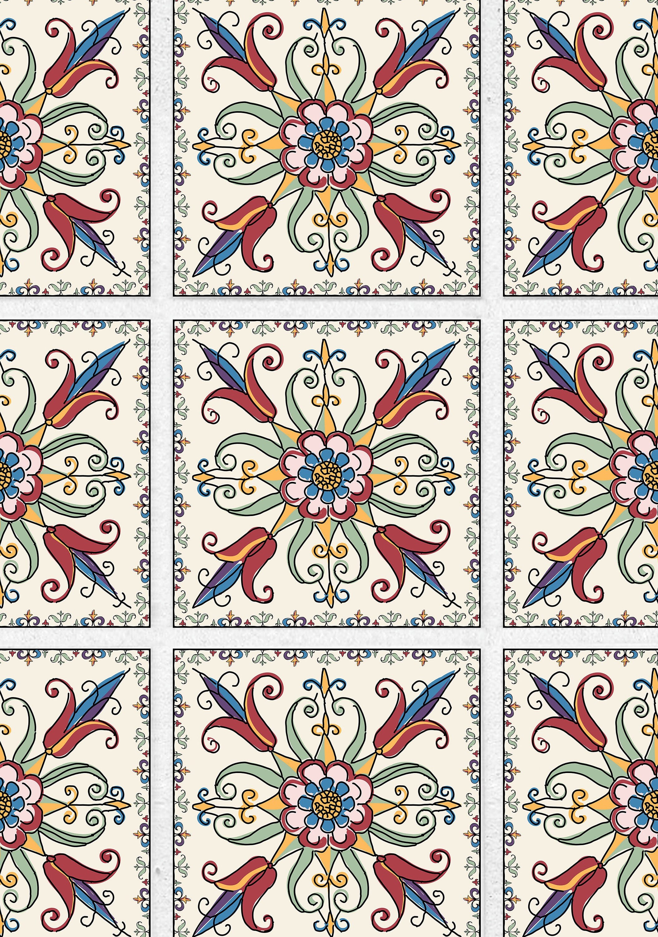 Vintage Flourish Hand Crafted Tile Stickers | Peel and Stick Kitchen ...