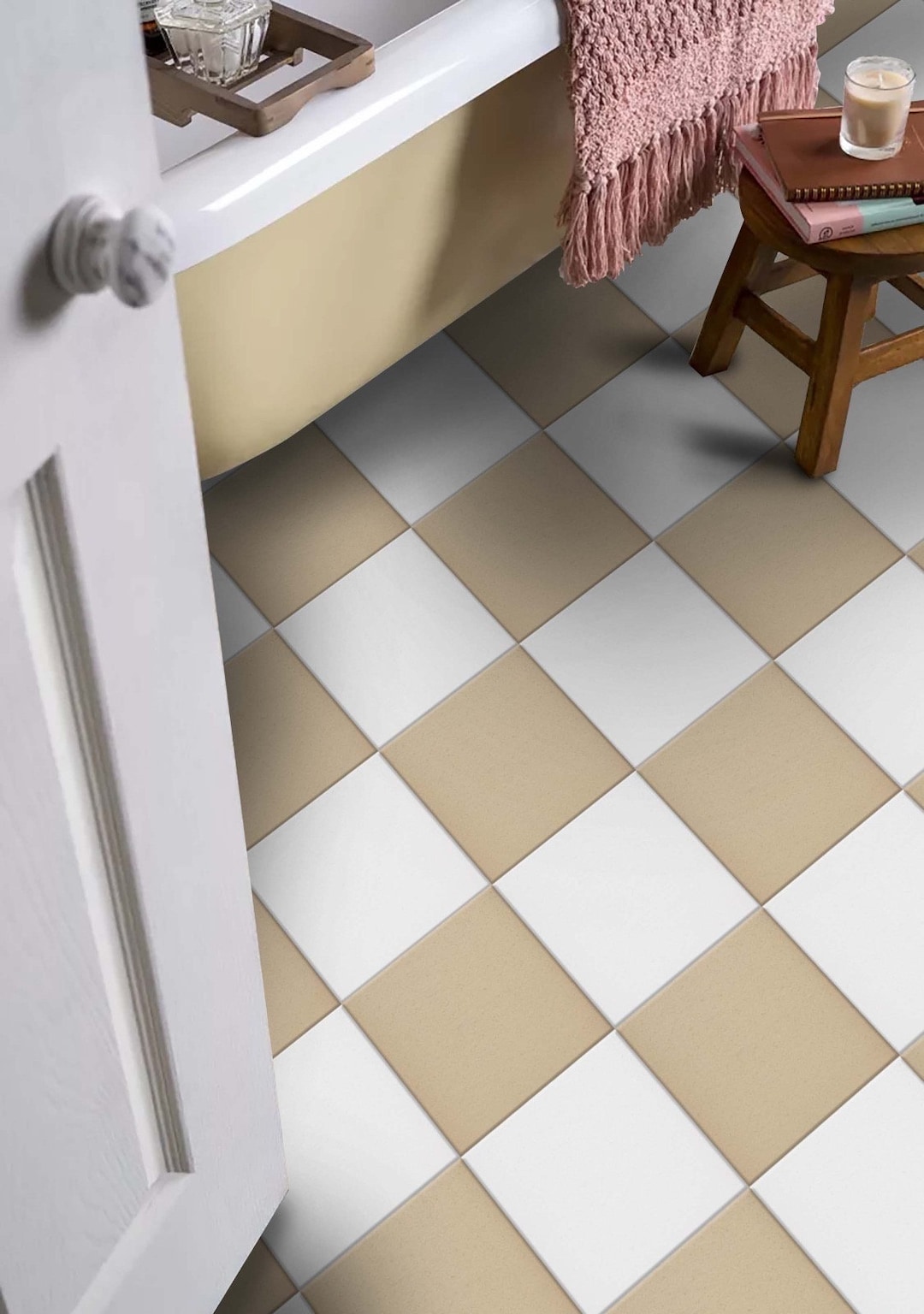 Peel and Stick Beige and Off-white Texture Tile Stickers | Bathroom ...