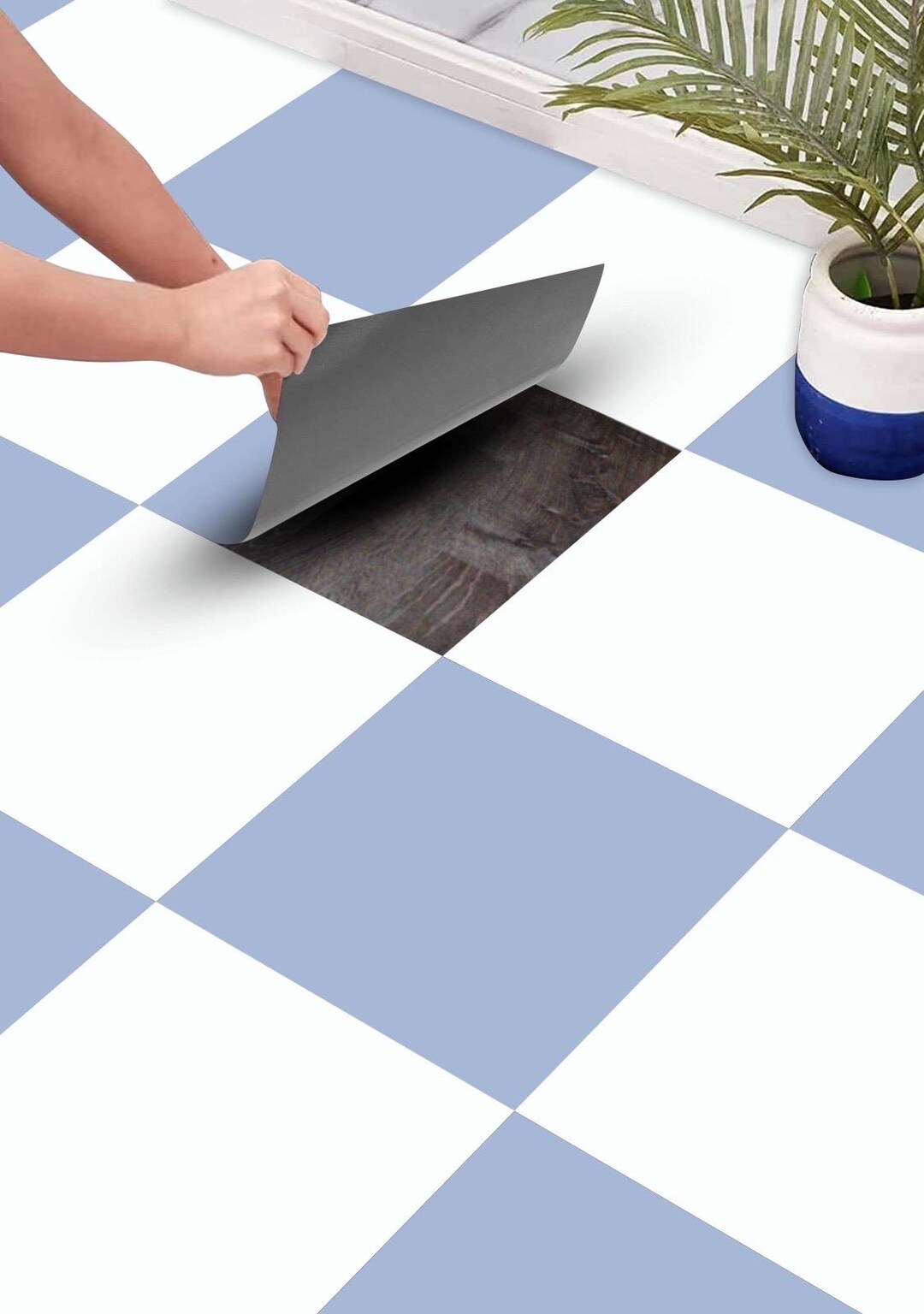 Pastel Blue & Light White Checkered Tile Stickers | Kitchen, Bathroom ...