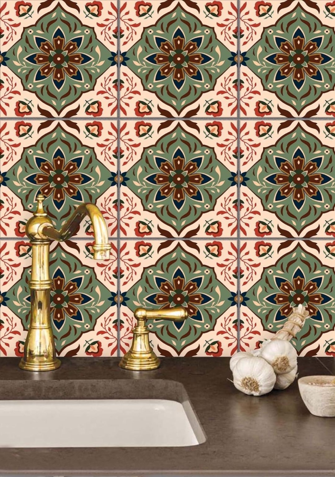 Persian Floral Peel and Stick Tile Stickers | Kitchen, Bathroom, Wall ...