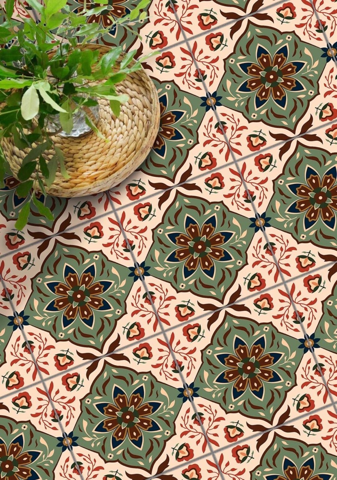 Persian Floral Peel and Stick Tile Stickers Kitchen, Bathroom, Wall ...