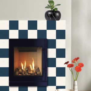 Dark Blue & Cream Texture Peel and Stick Tile Stickers Antiskid Floor ...