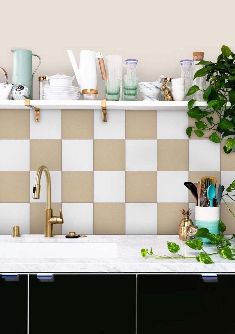 Peel and Stick Beige and Off-white Texture Tile Stickers | Bathroom ...