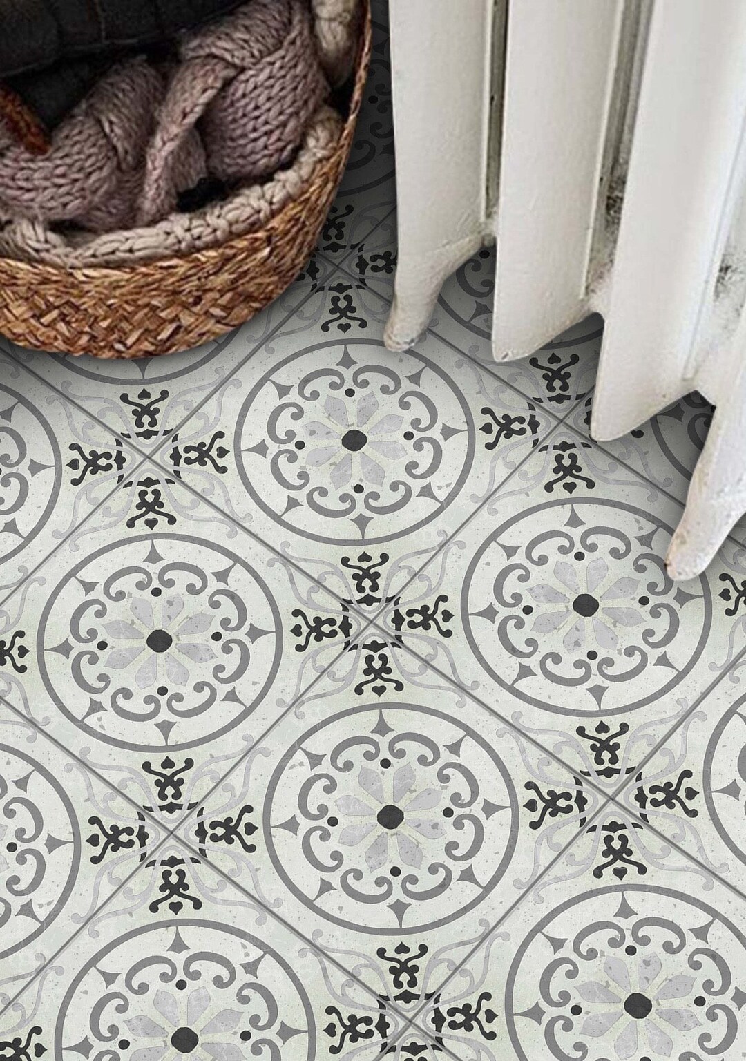 Encaustic Peel and Stick Floor Tile Stickers | Removable Tile Decals ...