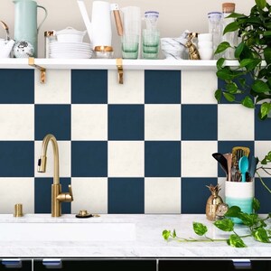 Dark Blue & Cream Texture Peel and Stick Tile Stickers | Antiskid Floor ...