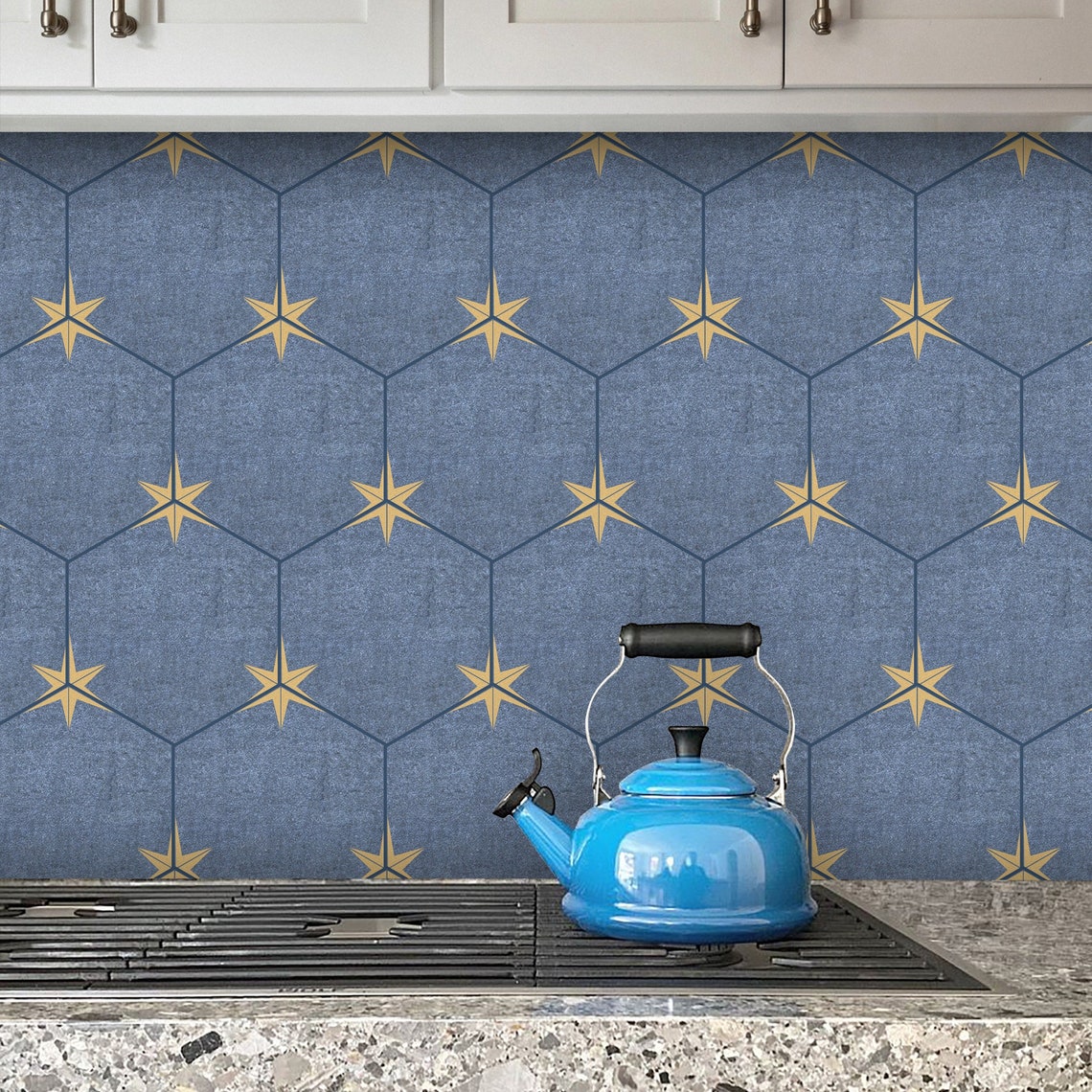 Blue Hexagon Tile Wall Floor Self Adhesive Vinyl Stickers - Etsy