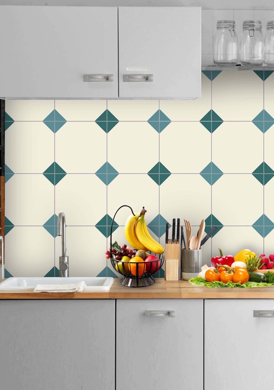 Geometric Backsplash Tile Stickers | Floor Tile Stickers | Peel and ...