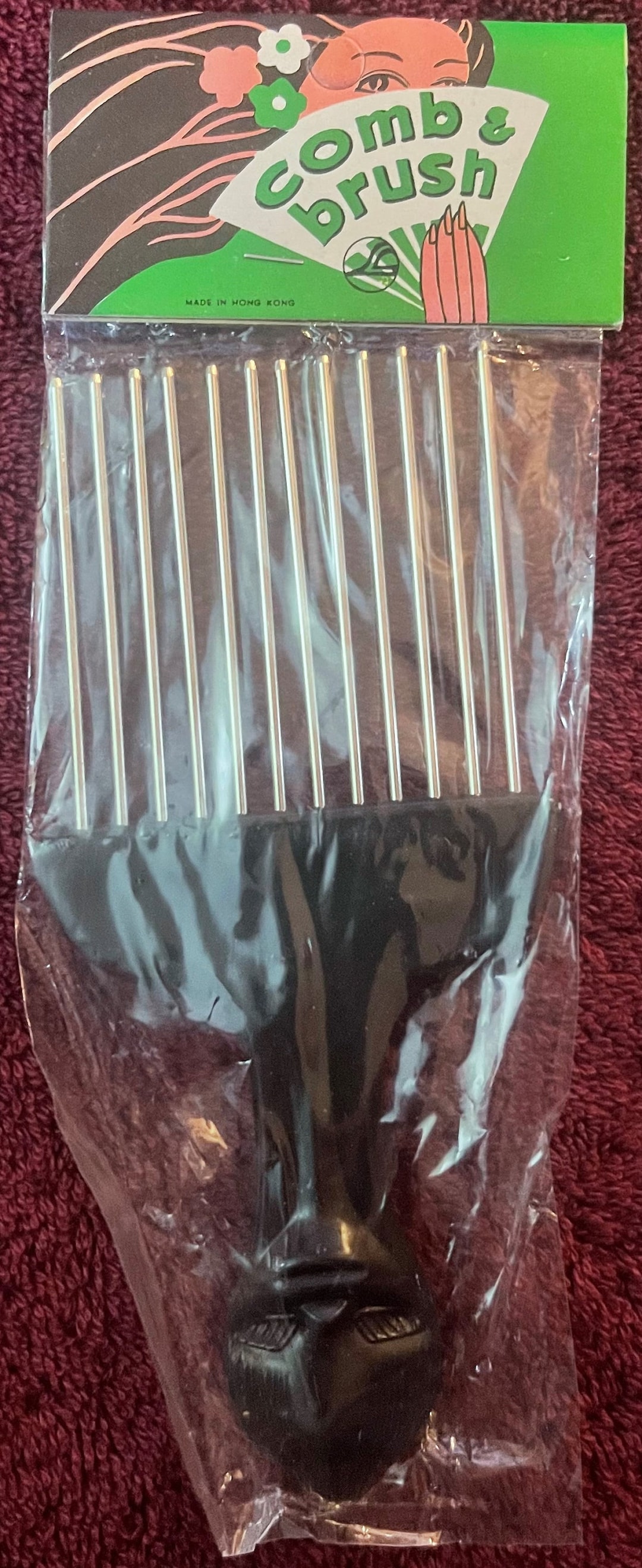 Vintage 1960s Metal Hair Pick Comb & Brush Lady Face Handle NOS on Card ...