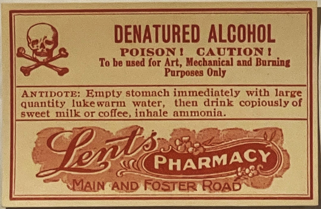 Rare Vintage 1920s Denatured Alcohol Label, Lents Pharmacy, Portland ...