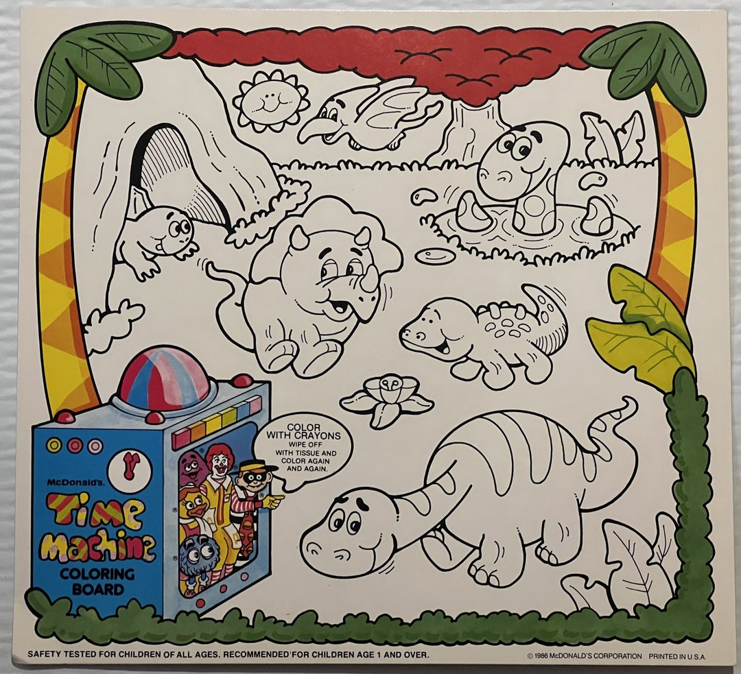 Vintage 1980s Mcdonald's Time Machine Dinosaur, Dino Wipe Away Coloring ...