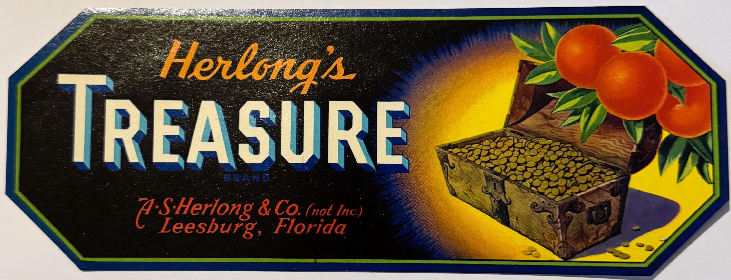 Antique 1930s Herlong's Treasure Crate Label, Leesburg, FL, Pirate ...