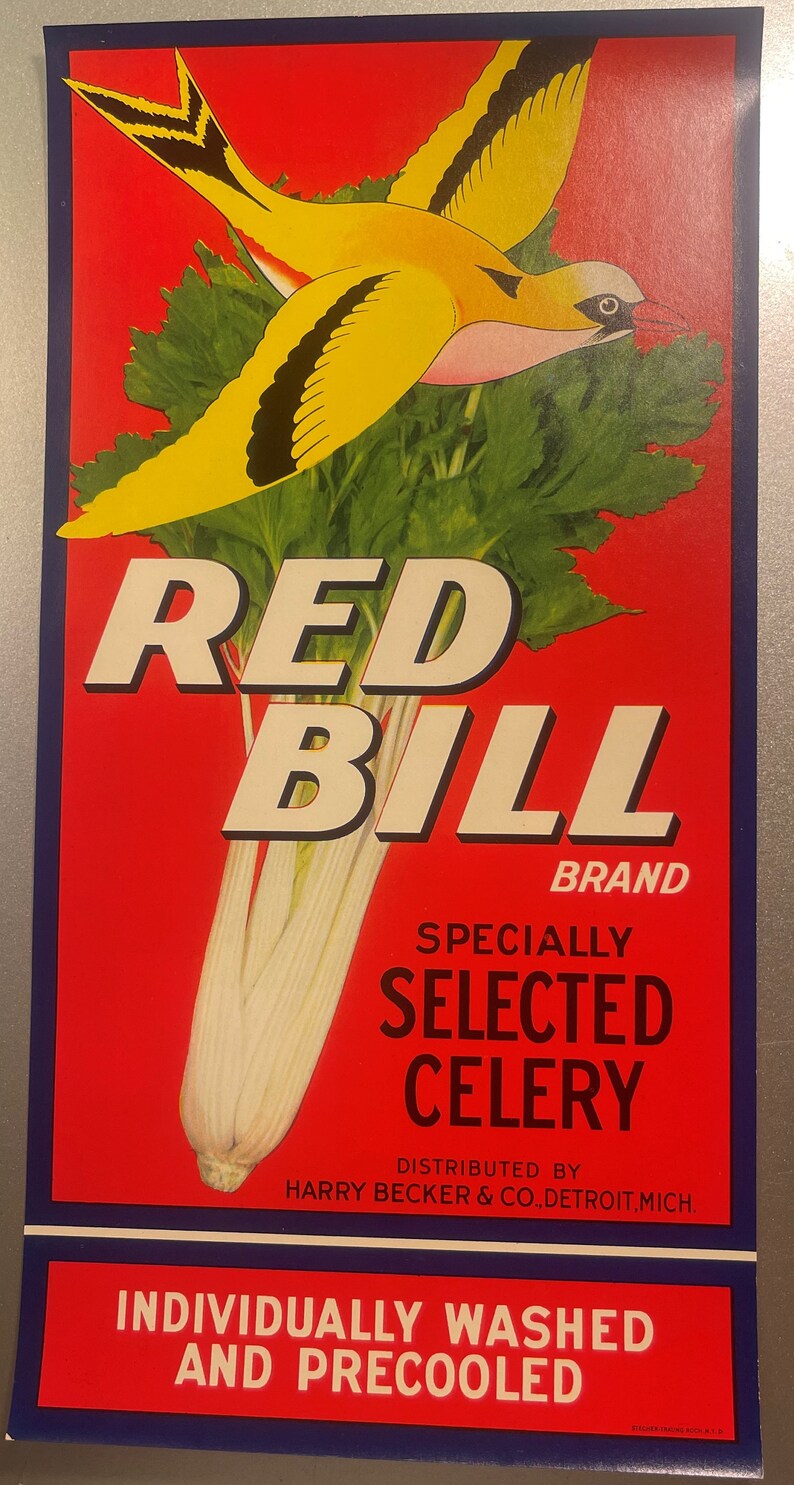 Antique Vintage Red Bill Crate Label Detroit MI 1940s - Etsy