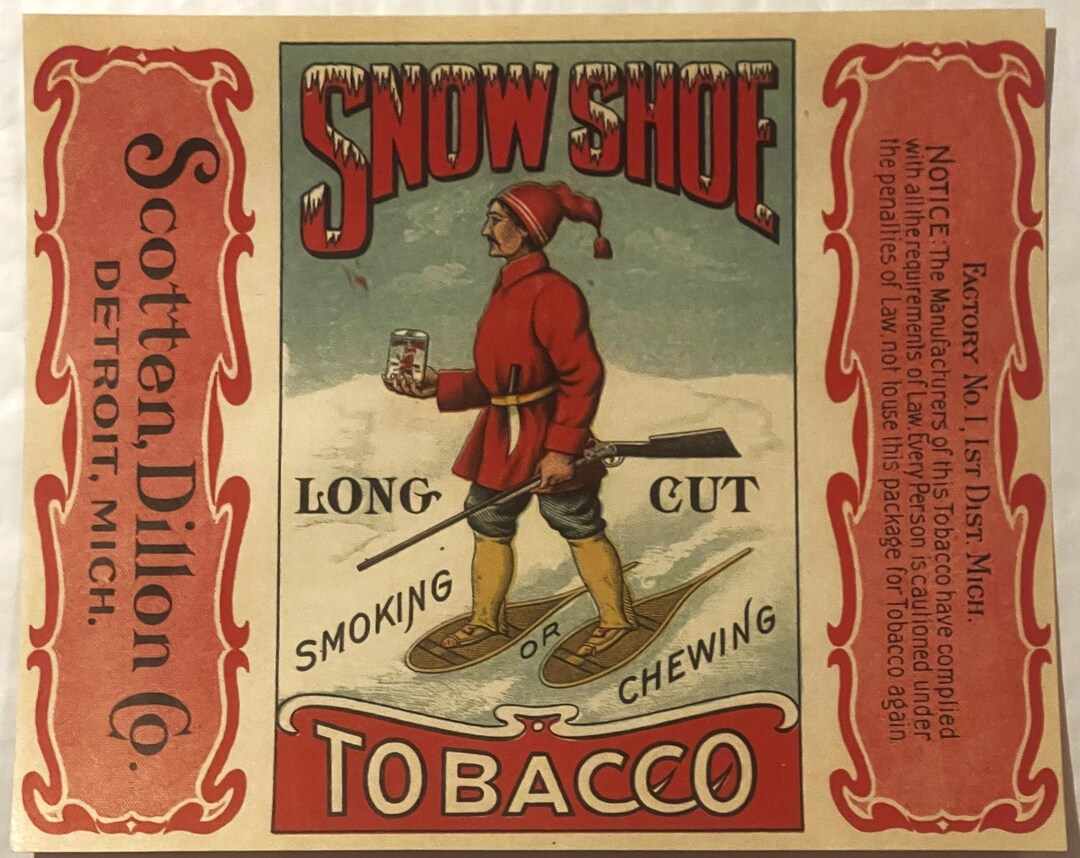 Very Rare Antique 1890s - 1900 Snowshoe Tobacco Label, Detroit, MI - Etsy