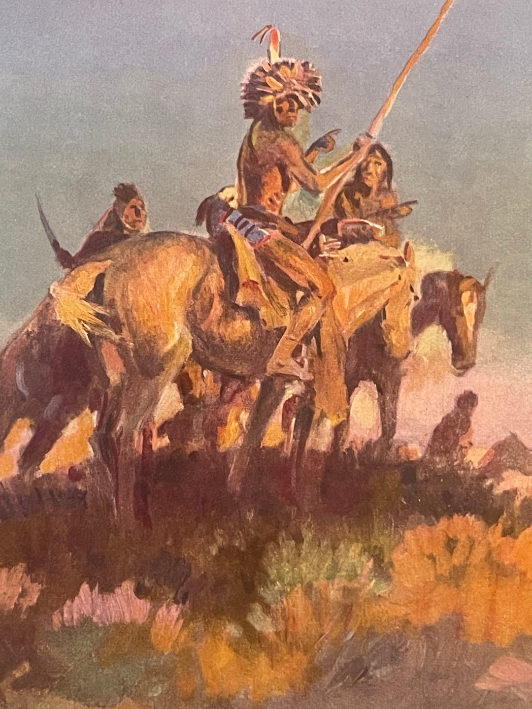 Vintage 1970s Art Print, Charles Russell, Native American Western Decor ...