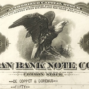 Vintage 1920s - 1940s American Bank Note Company Stock Certificate ...