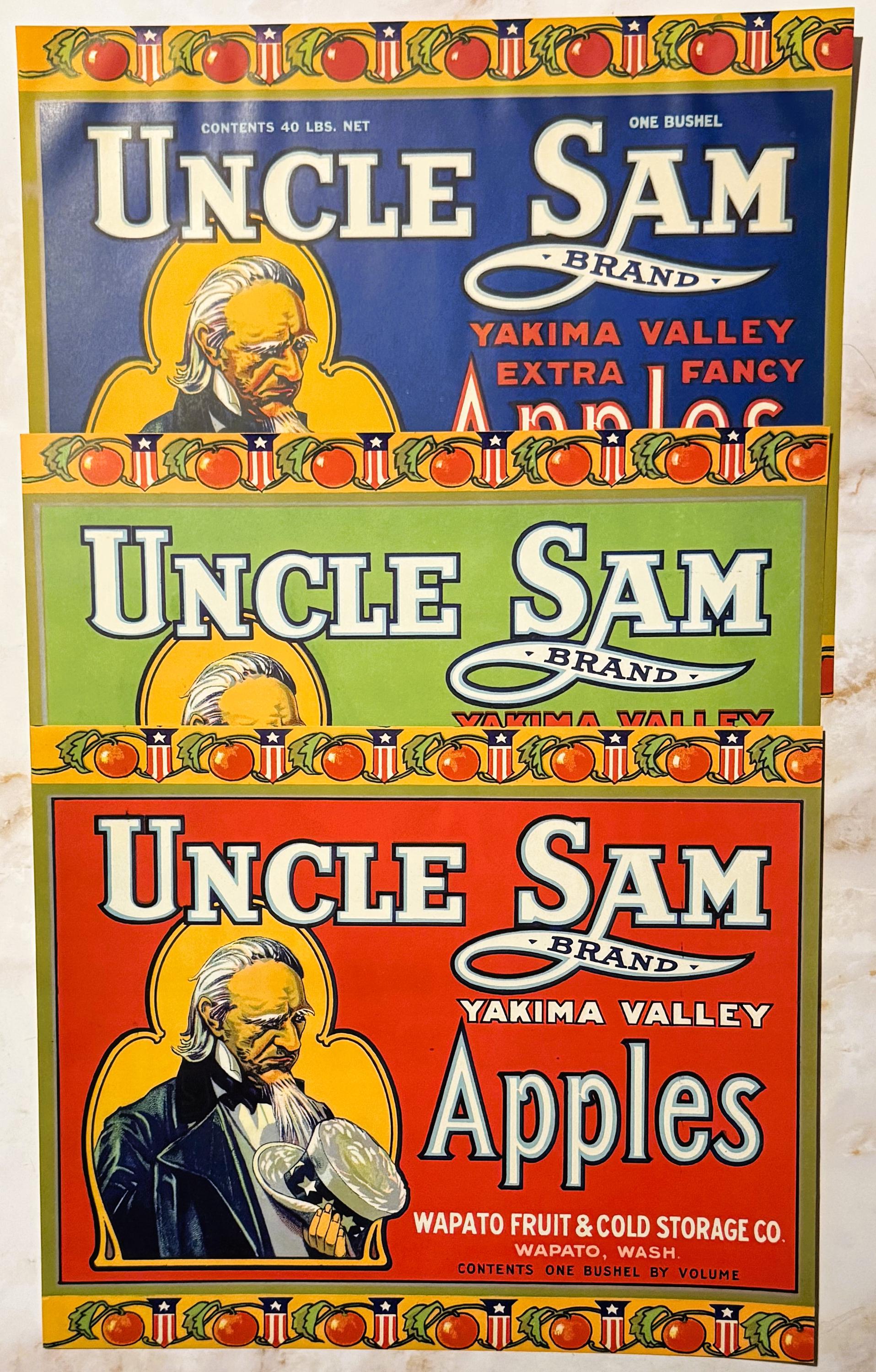 Antique Vintage 1920s Uncle Sam Apples Crate Label, Wapato, WA ...