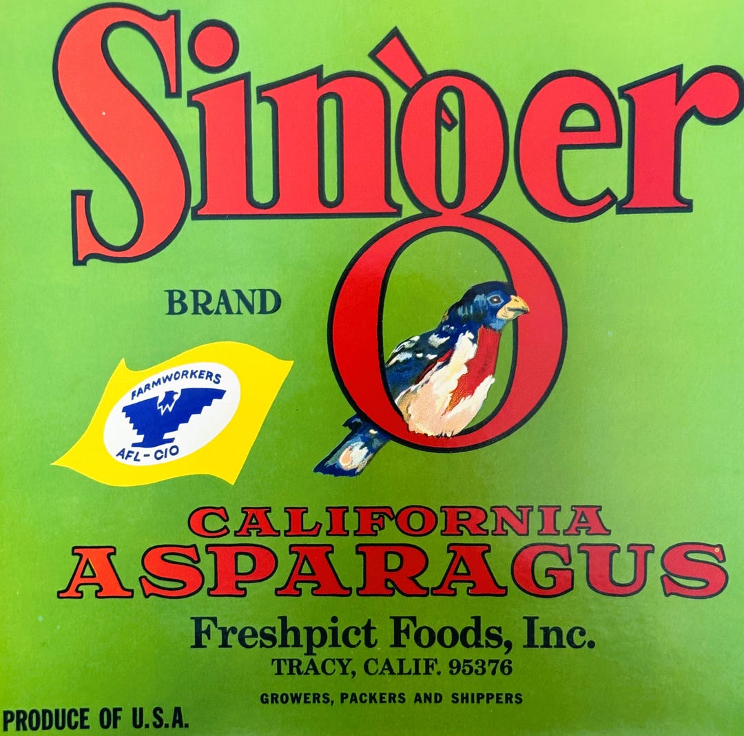 Rare Antique Vintage 1940s Singer Asparagus Crate Label, Tracy, CA ...