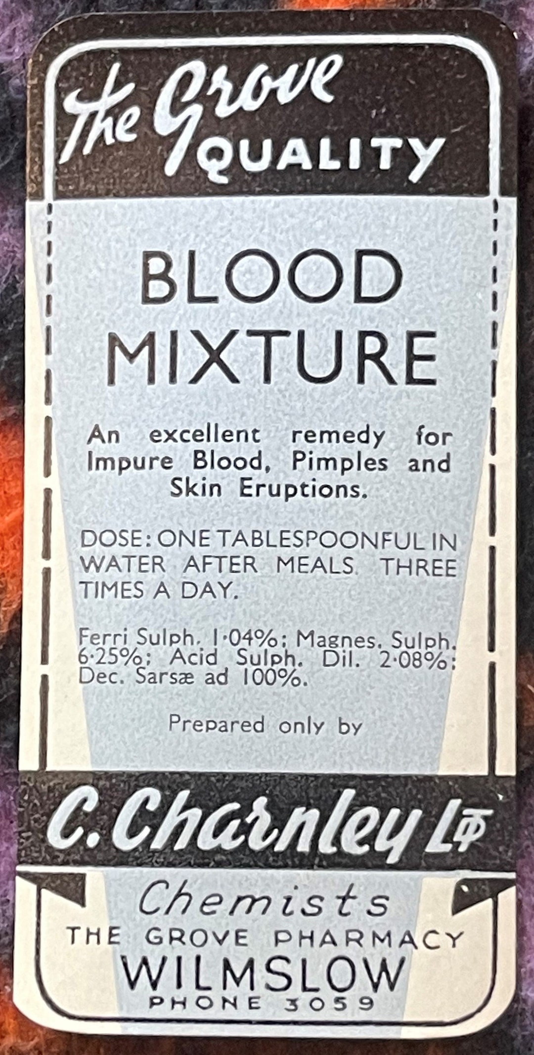 Very Rare Antique Vintage Blood Mixture Label the Grove - Etsy