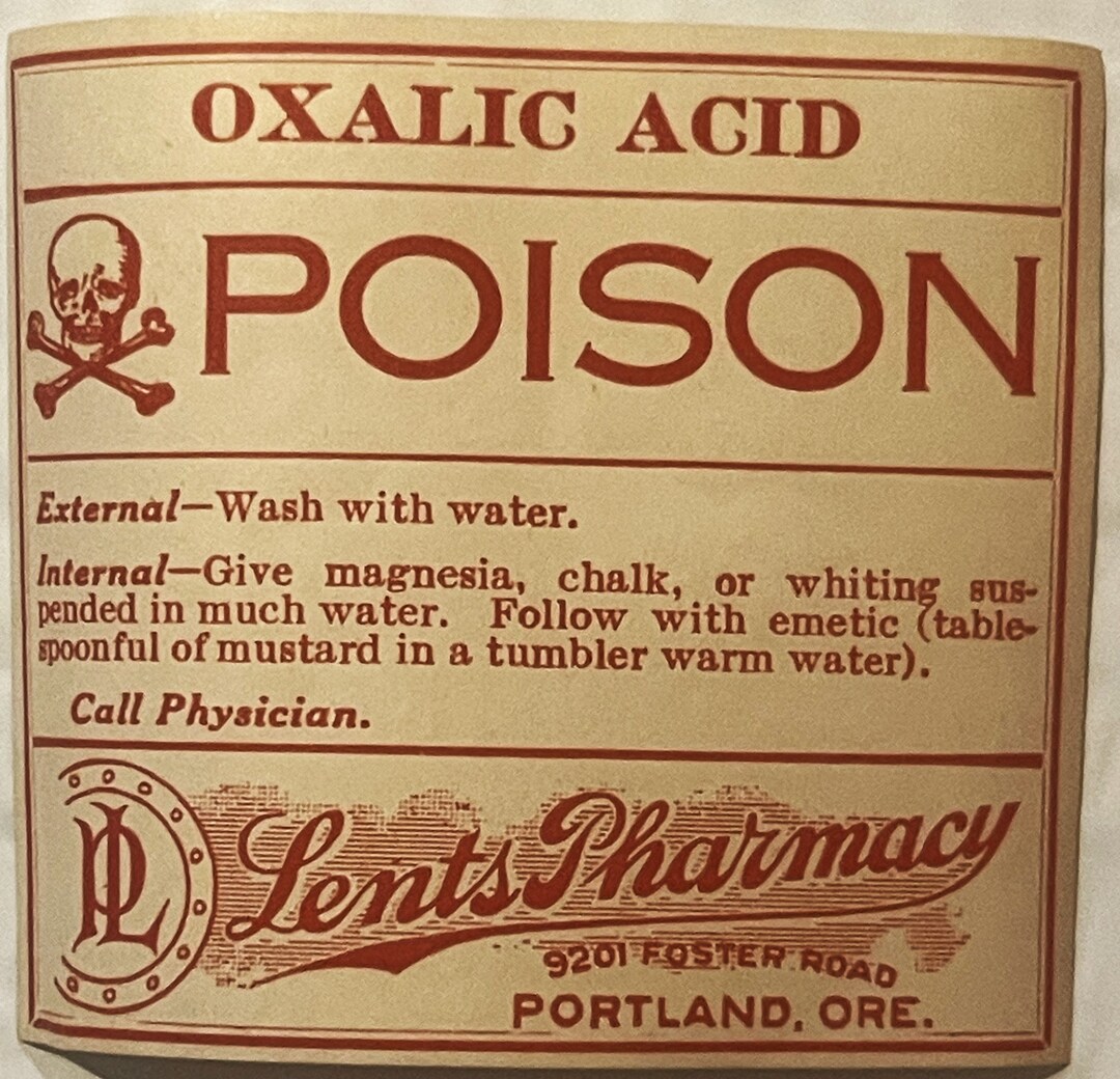 Rare Vintage 1920s Oxalic Acid Label, Lents Pharmacy, Portland, OR ...