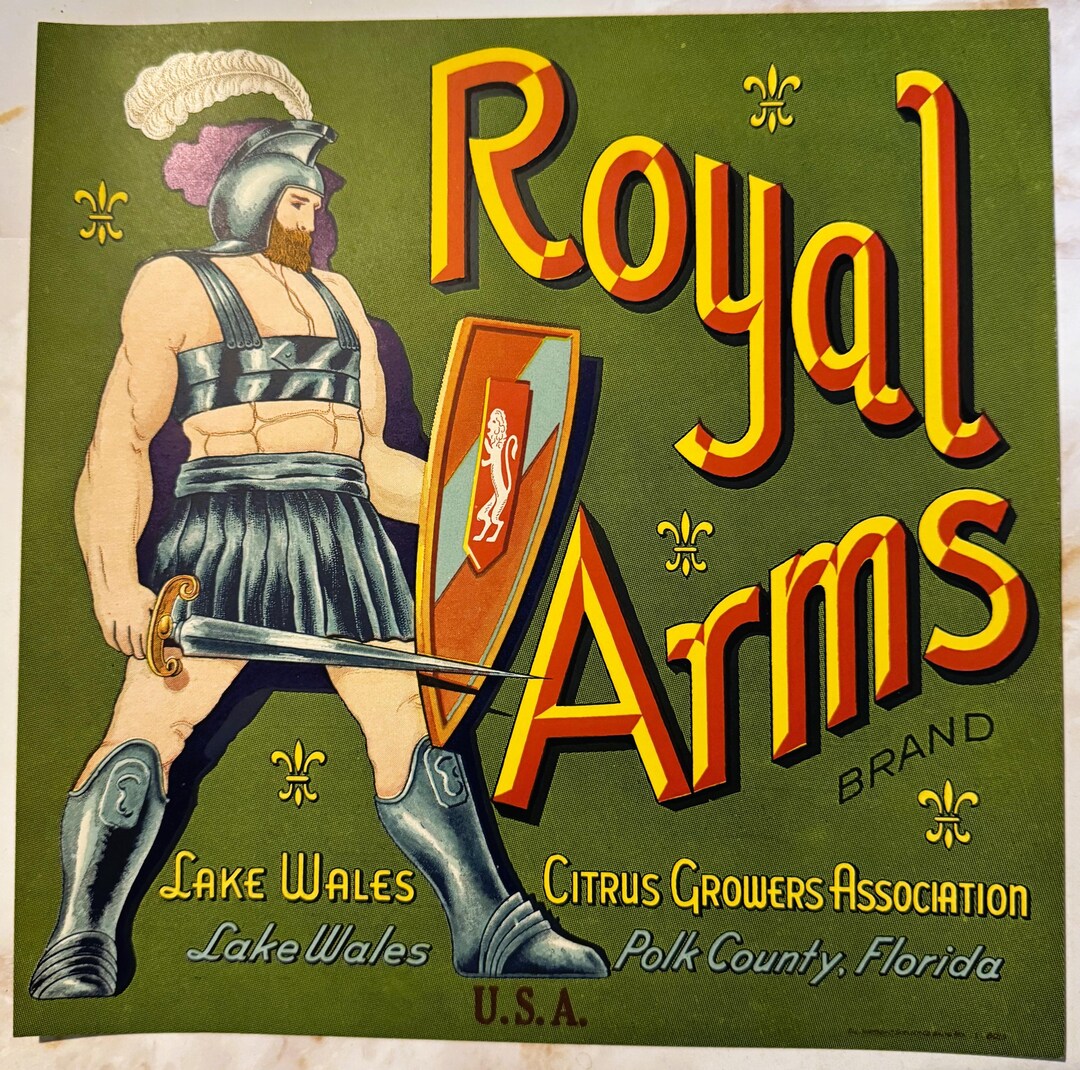 Antique Vintage 1930s Royal Arms Crate Label, Lake Wales, Polk County ...