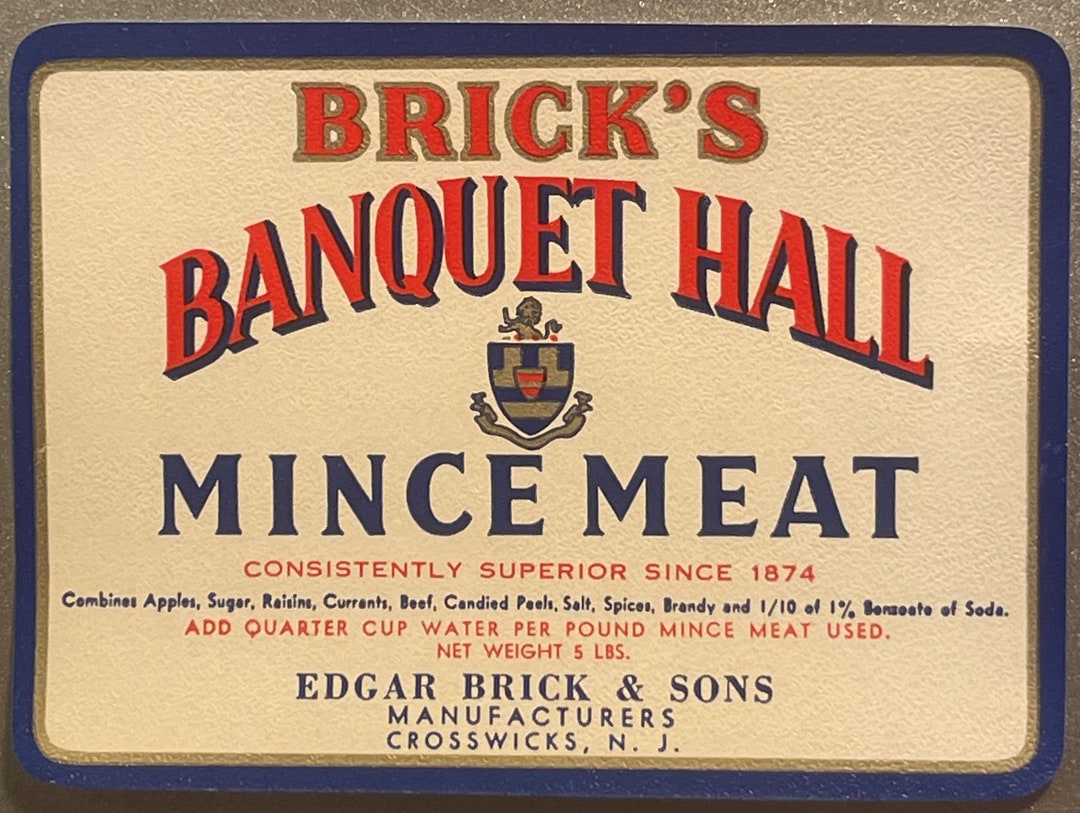 Antique Vintage 1910s - 1930s Brick's Banquet Hall Mince Meat Label 5 ...