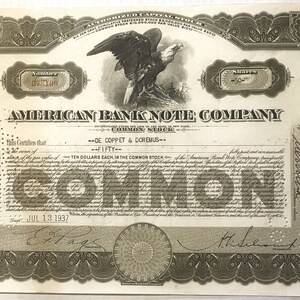 Vintage 1920s - 1940s American Bank Note Company Stock Certificate ...