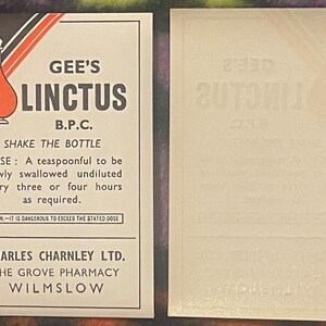 Very Rare Antique Vintage 1910s - 1920s Gee's Linctus Label, Opium and ...