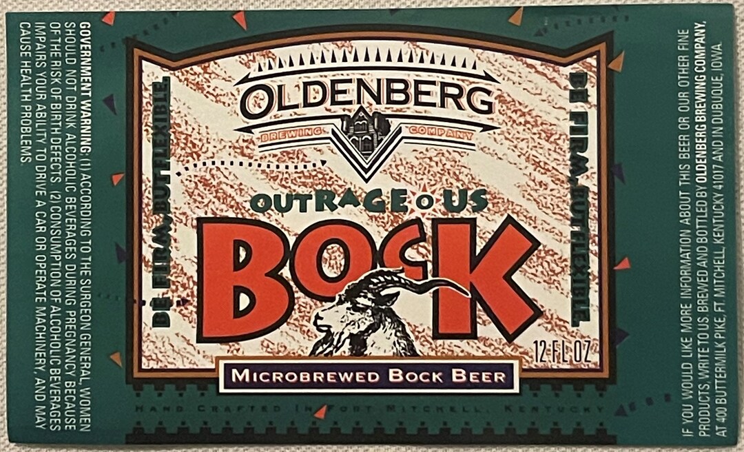 Rare Vintage 1980s - 1990s Bock Beer Label Outrage USA Oldenburg Ft ...