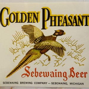 Vintage 1950s Golden Pheasant Beer Label, Sebewaing, MI, Birds Decor ...