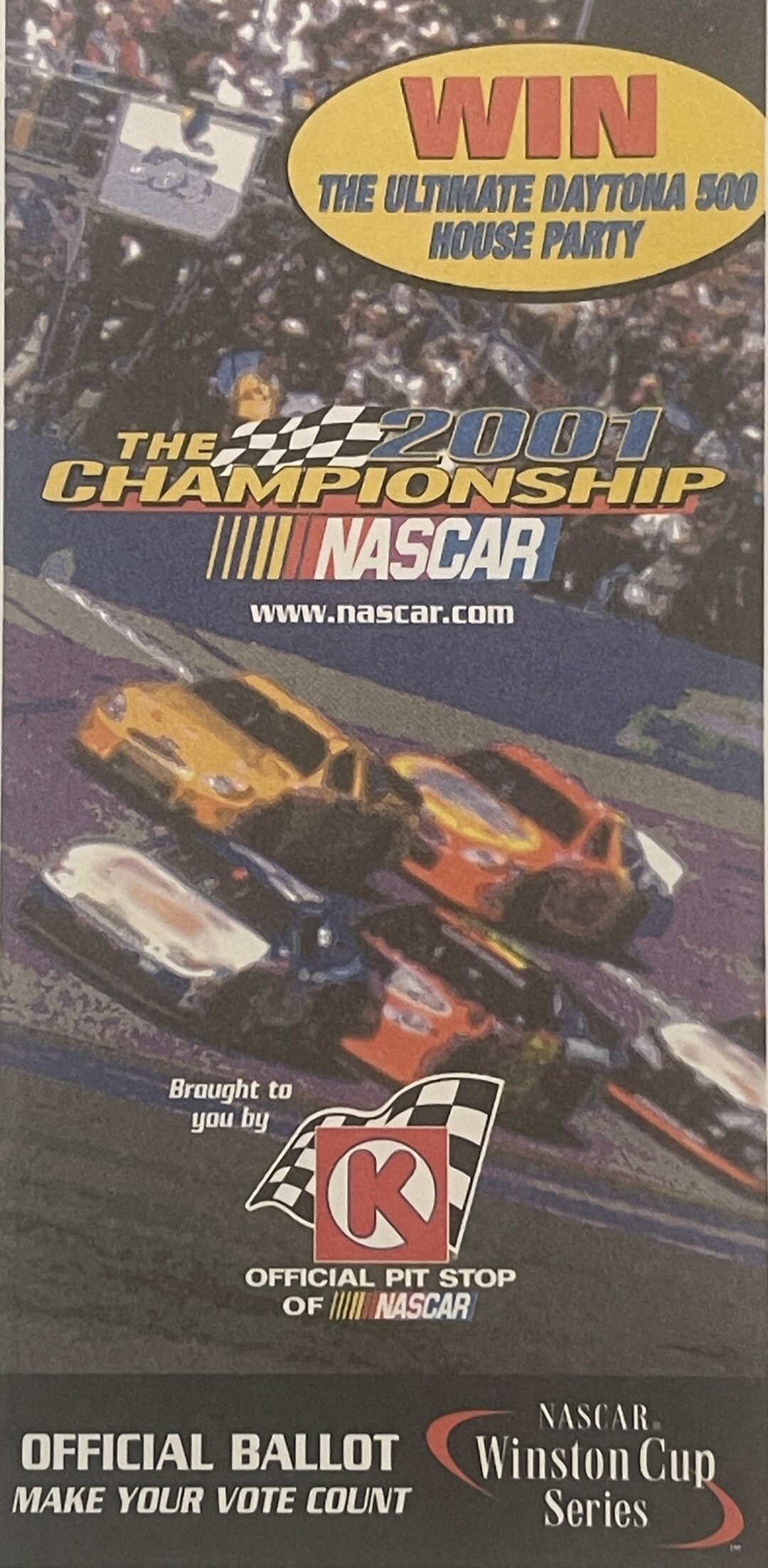 Vintage 2001 NASCAR Winston Cup Ballot, Year Tragic Loss Dale Earnhardt ...