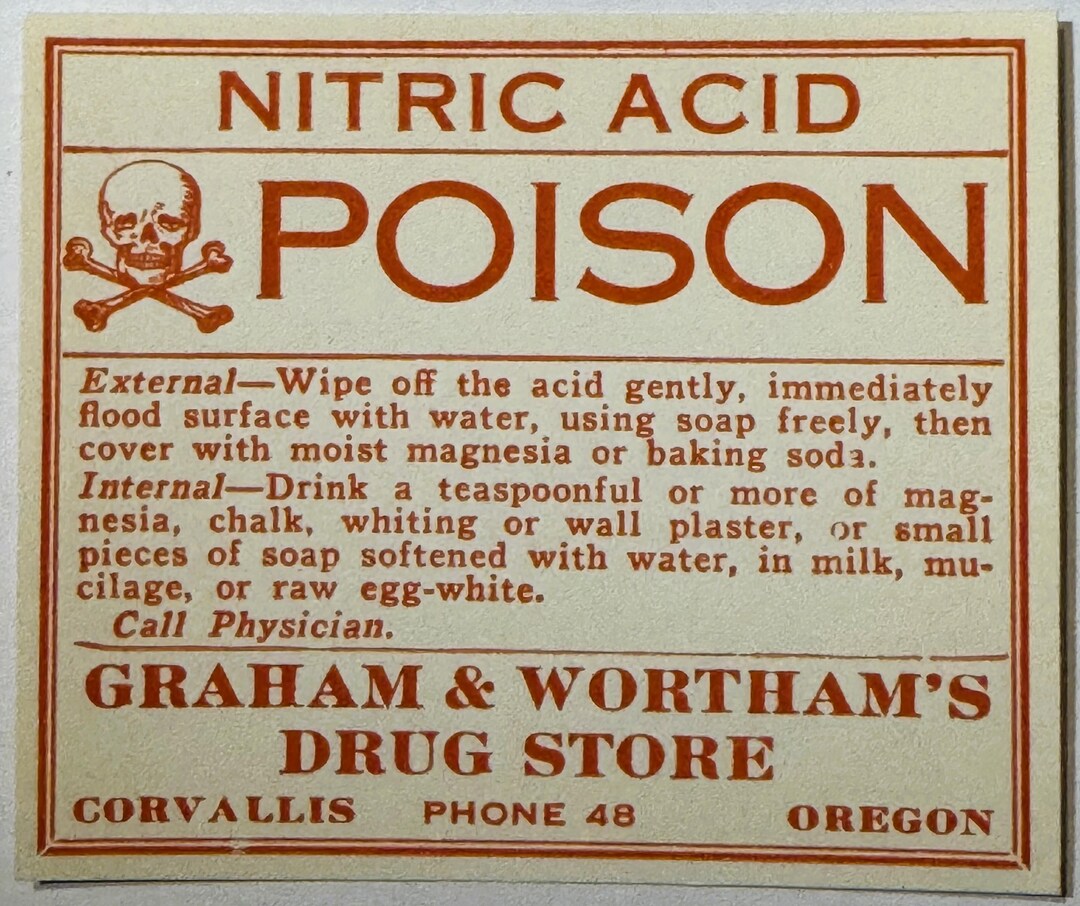 Antique 1910s Nitric Acid Label Graham & Wortham's Drug Store ...