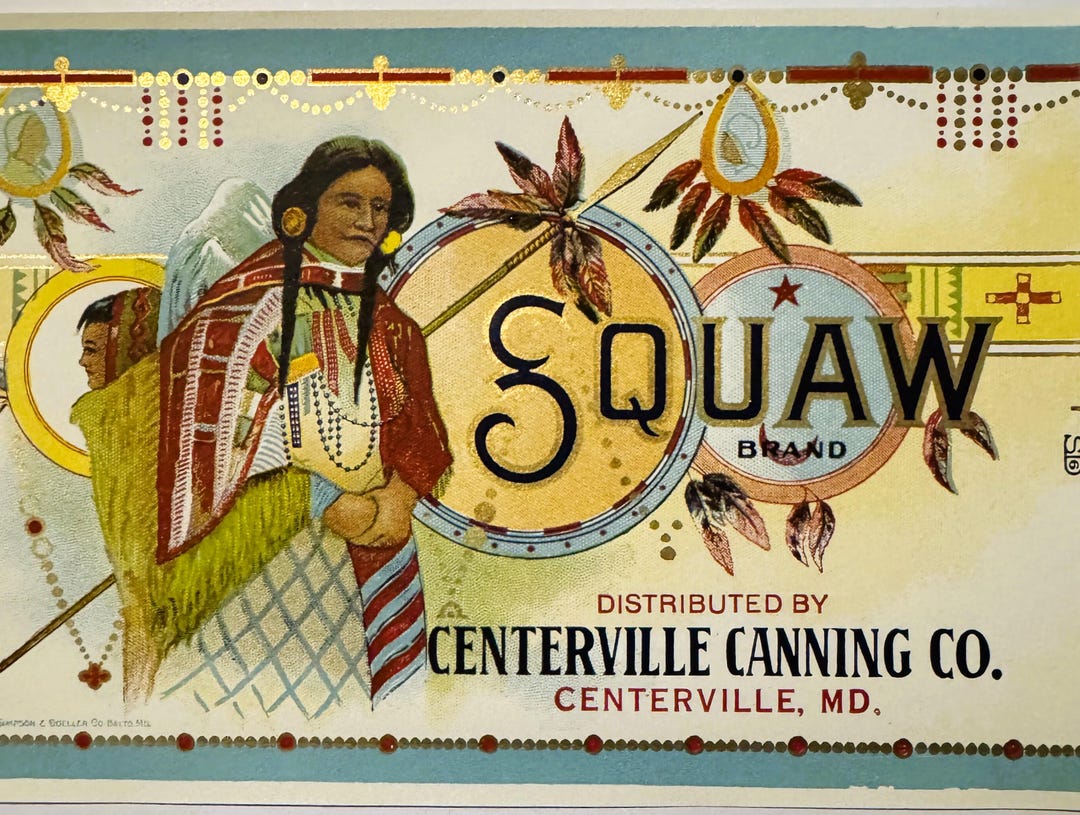 Antique 1920s Squaw Gold Embossed Can Label, Centerville, MD, Native ...