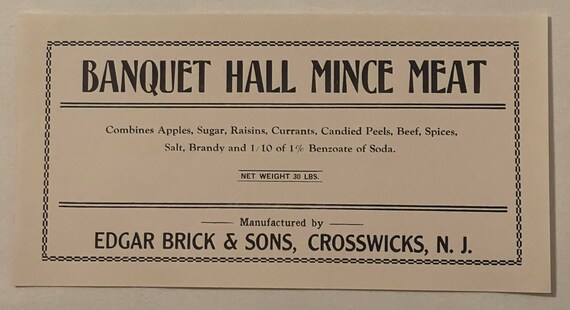 Rare Large Antique Vintage Banquet Hall Mince Meat Label 1910s - Etsy