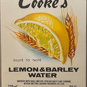 Antique Vintage 1940s Cooke's Lemon and Barley Water Label ...