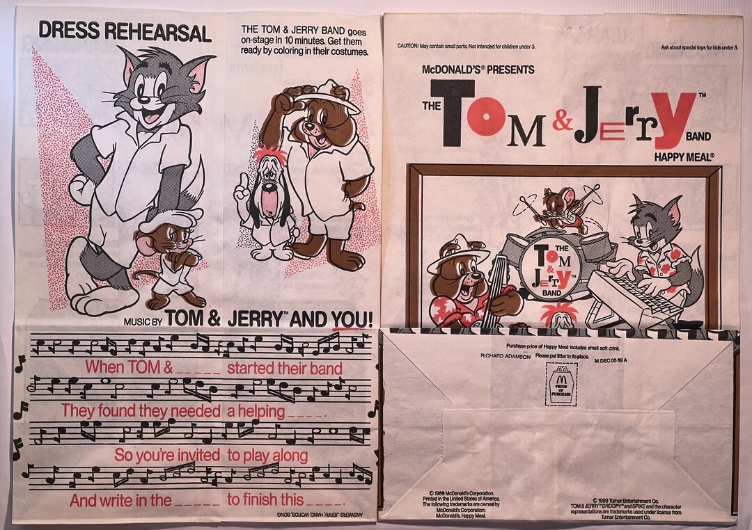 Vintage 1980s Tom and Jerry Mcdonald's Happy Meal Bag, Droopy and Spike ...