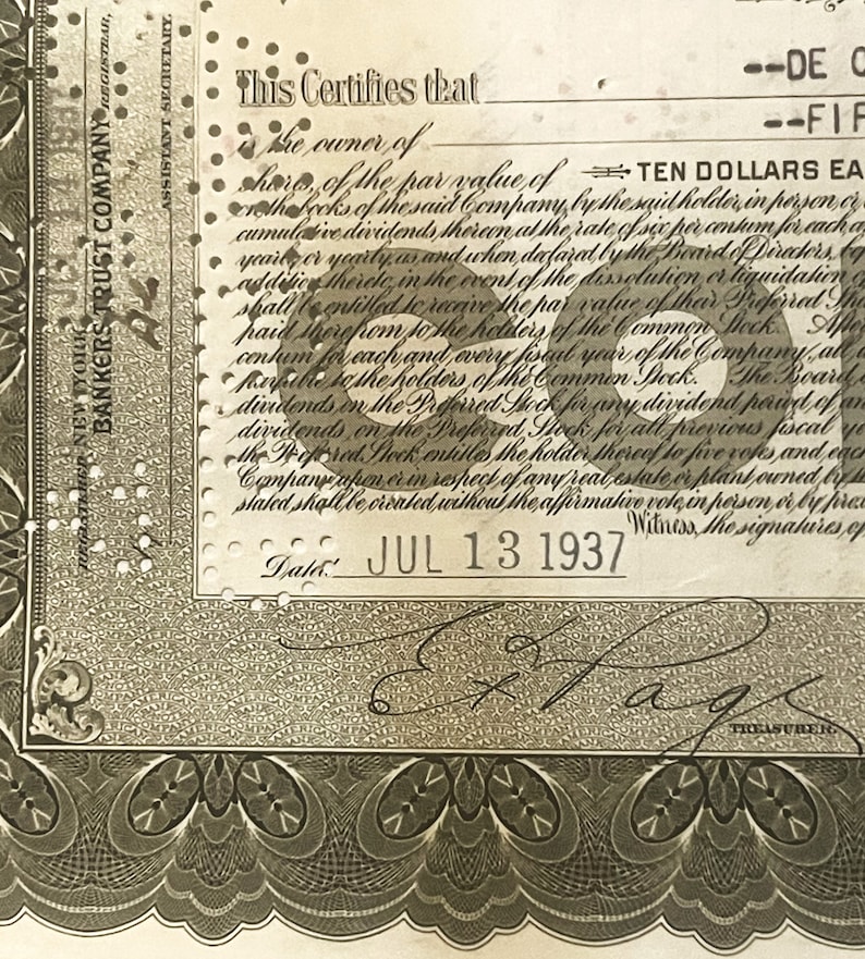 Vintage 1920s - 1940s American Bank Note Company Stock Certificate ...