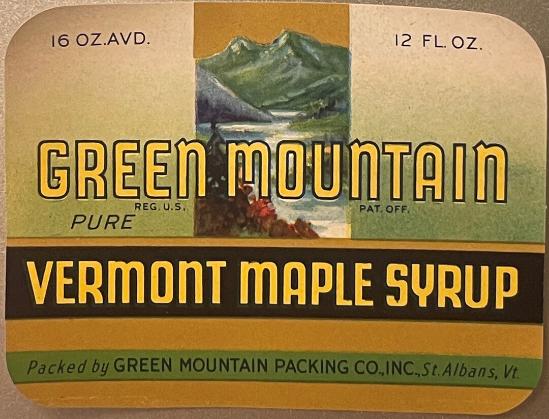 Antique Vintage 1930s Green Mountain Vermont Maple Syrup Label, St ...