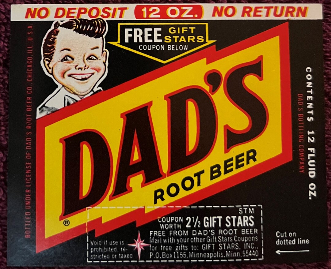 Vintage 1960s Dad's Root Beer Label, Chicago, IL, First to Use a 6 Pack ...