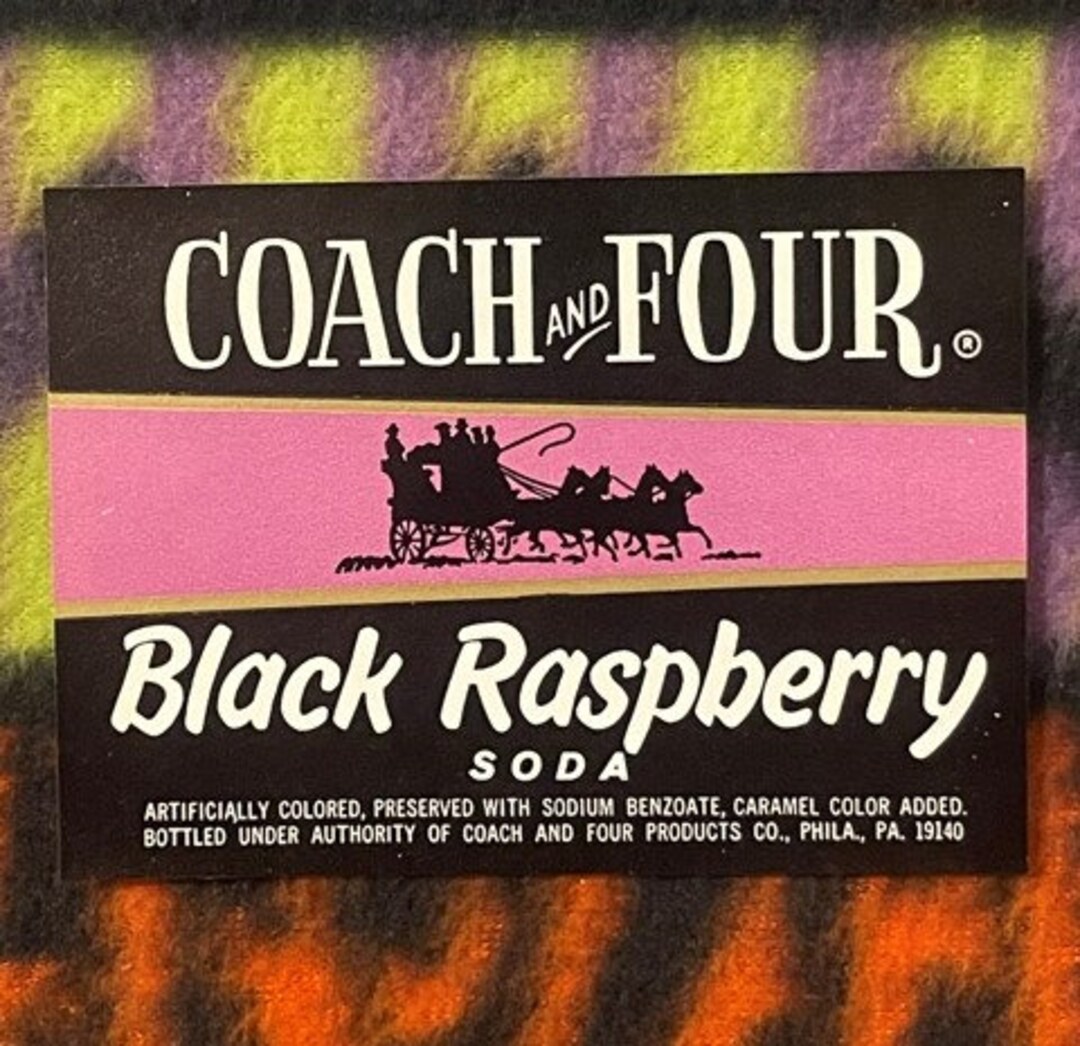 Vintage 1960s Coach and Four Black Raspberry Soda Label, Philadelphia ...