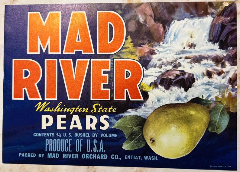 Vintage 1950s Mad River Pears Crate Label - Washington Memorabilia - Etsy