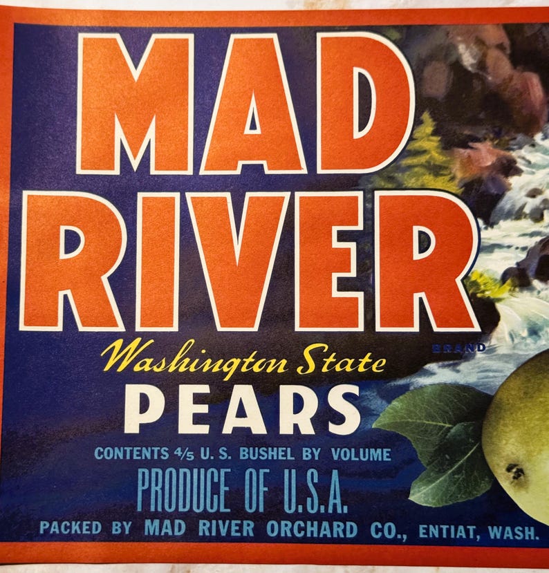 Vintage 1950s Mad River Pears Crate Label - Washington Memorabilia - Etsy