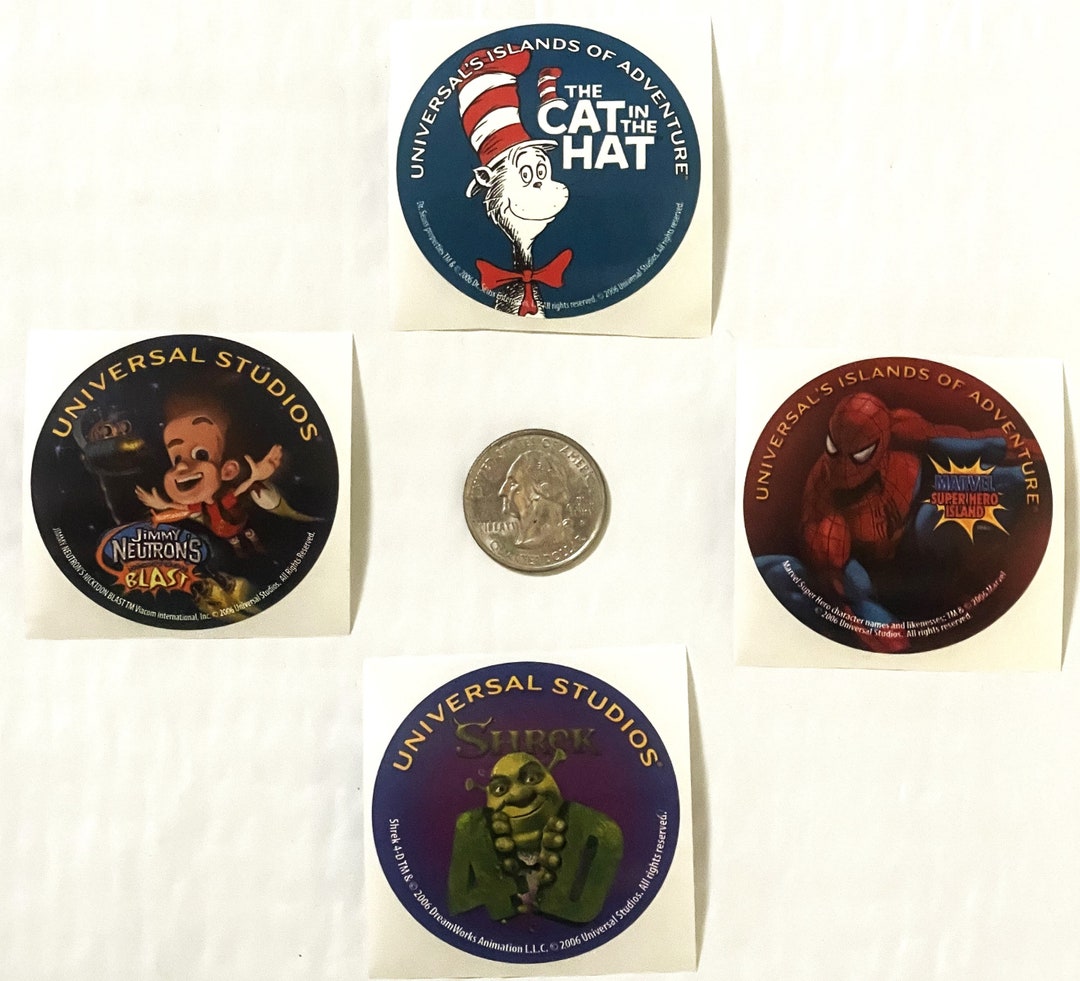 2006 Universal Studios Stickers Spiderman, Shrek, Jimmy Neutron, Cat in ...