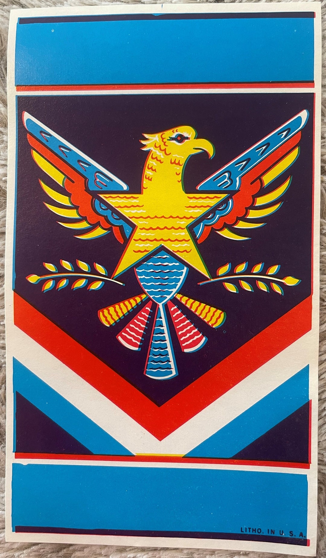 Antique Vintage Patriotic Eagle Thunderbird Broom Label 1910s - 1940s ...
