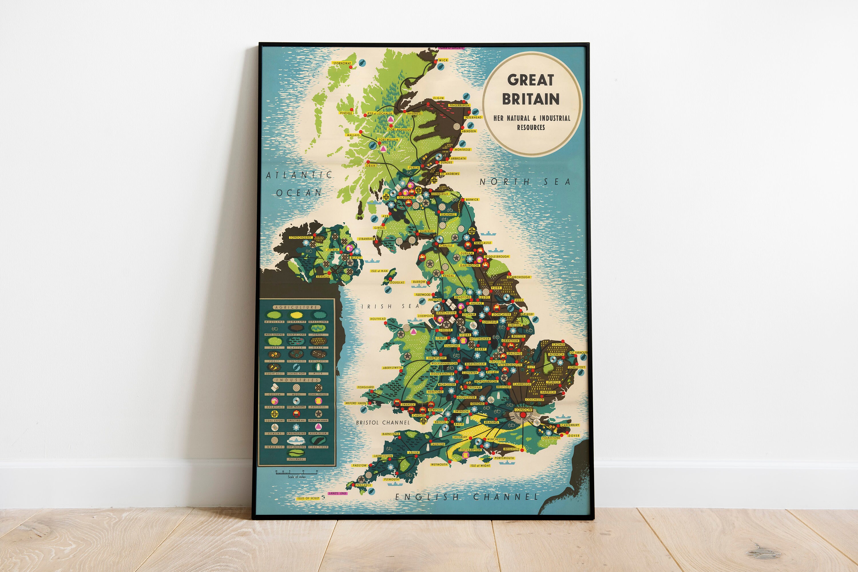 Britain Vintage Map of Natural Resources Cartography | Etsy